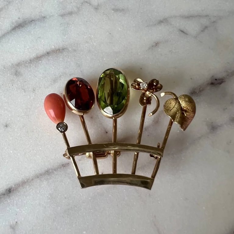 14K Yellow Gold Multi Gemstone Floral Brooch/Pin – Historic Shop