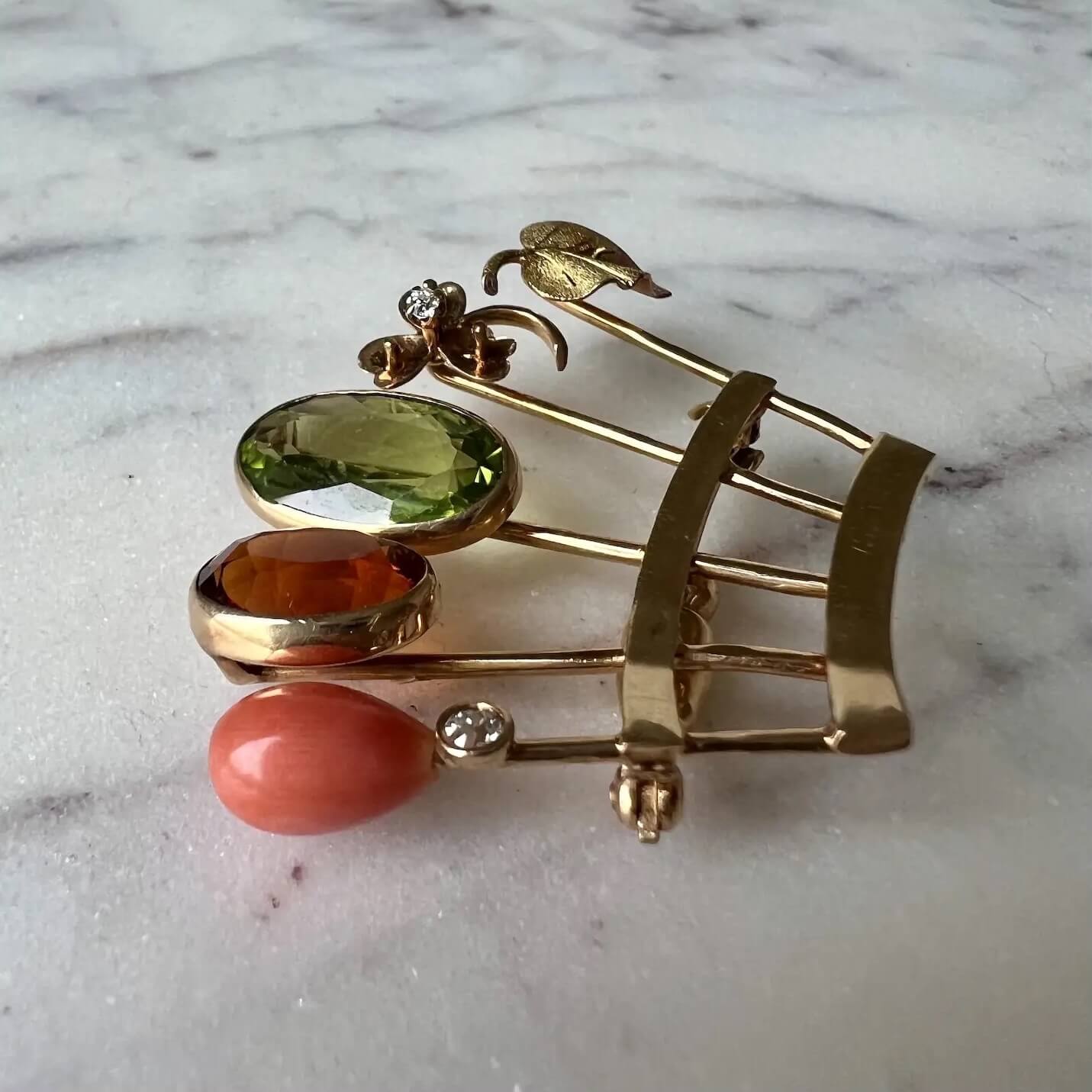 14K Yellow Gold Multi Gemstone Floral Brooch/Pin – Historic Shop