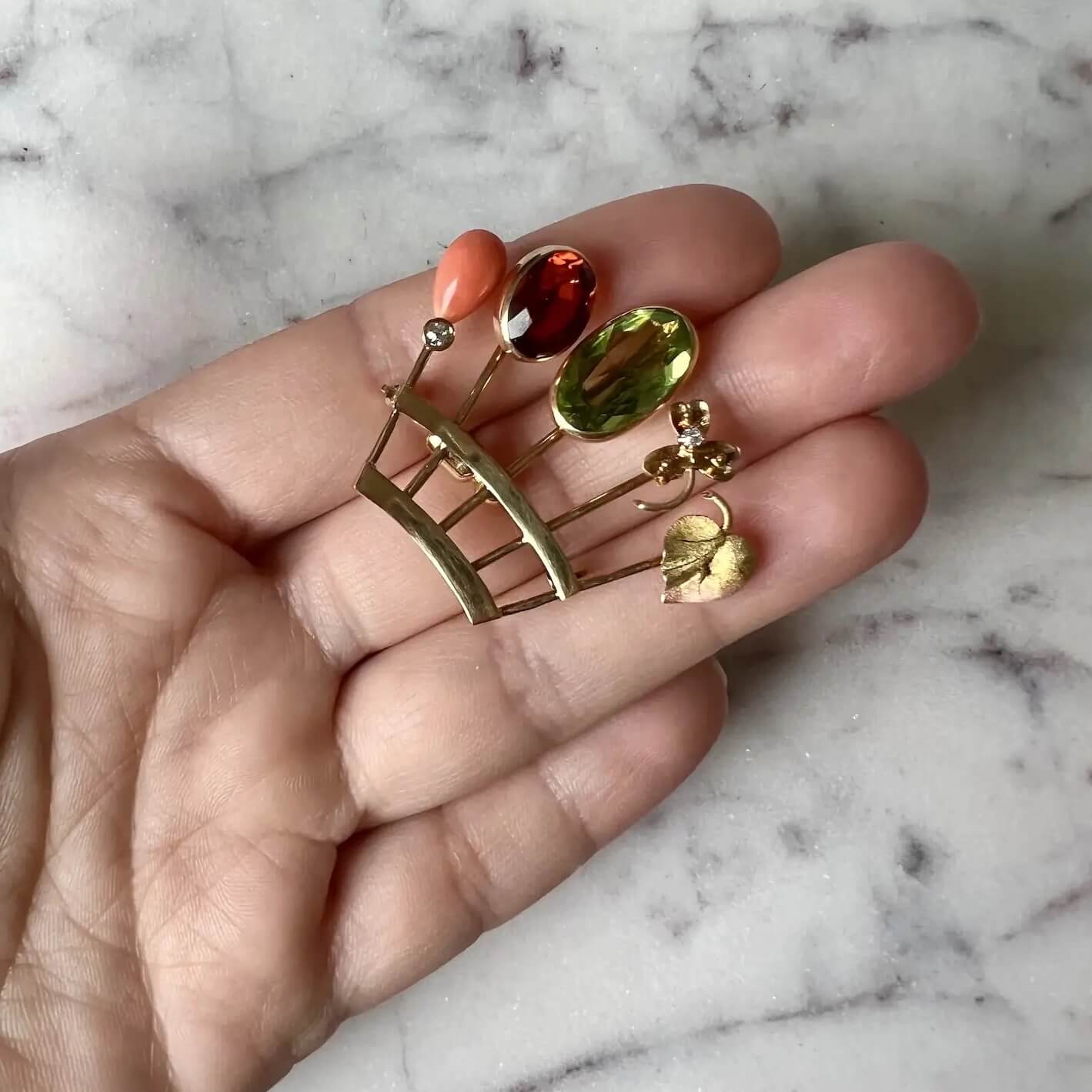 14K Yellow Gold Multi Gemstone Floral Brooch/Pin – Historic Shop