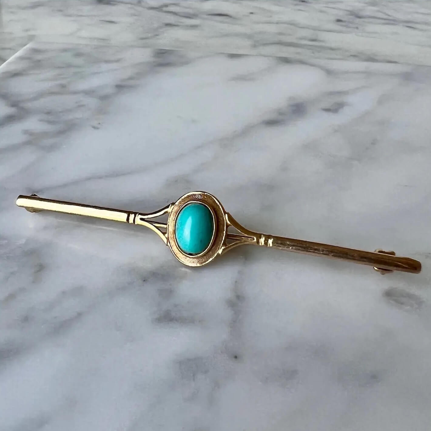 Antique 9K Yellow Gold Turquoise Cabochon Bar Pin/Brooch – Historic Shop