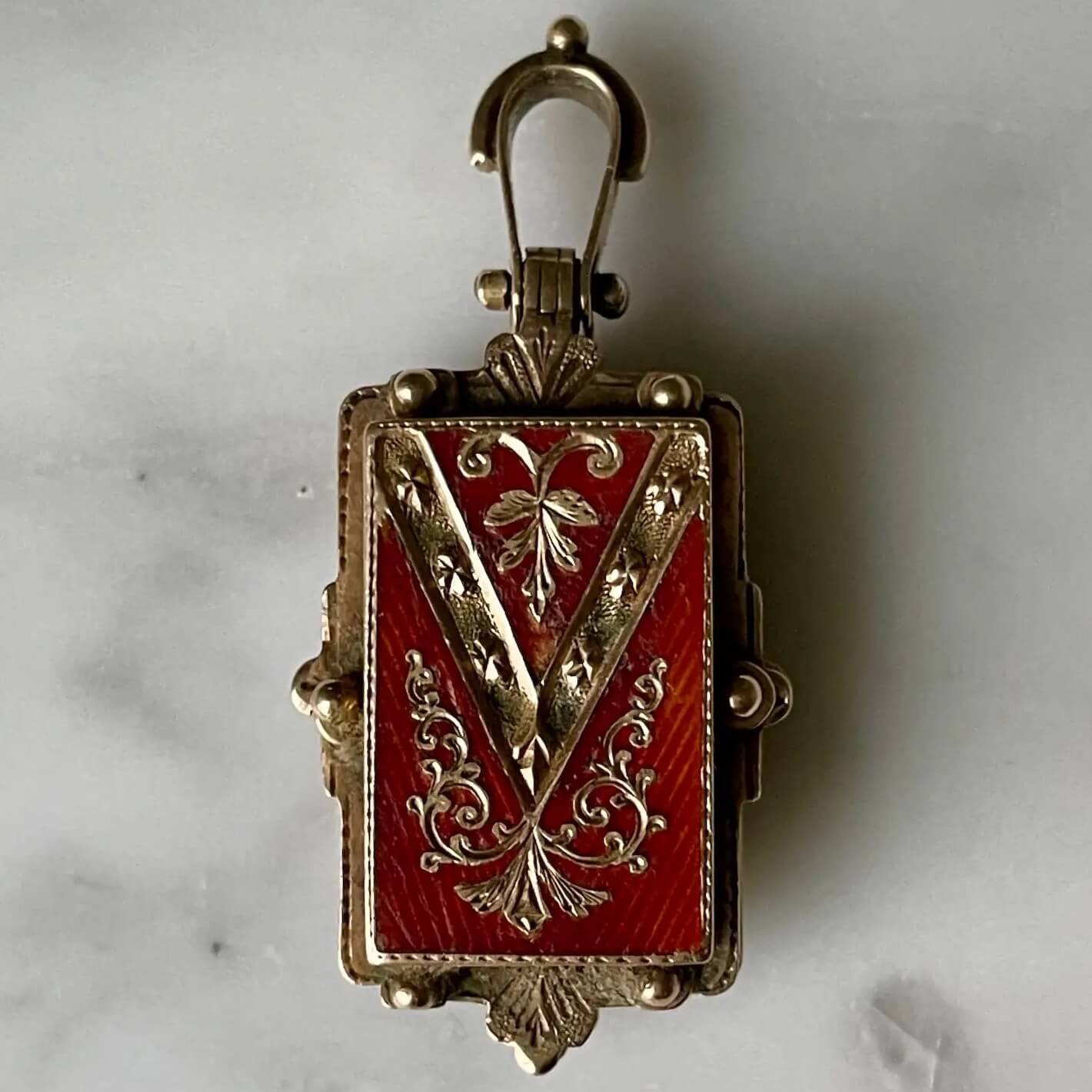 Antique Victorian 14K Yellow Gold & Enamel Picture Locket/Charm/Pendant ...