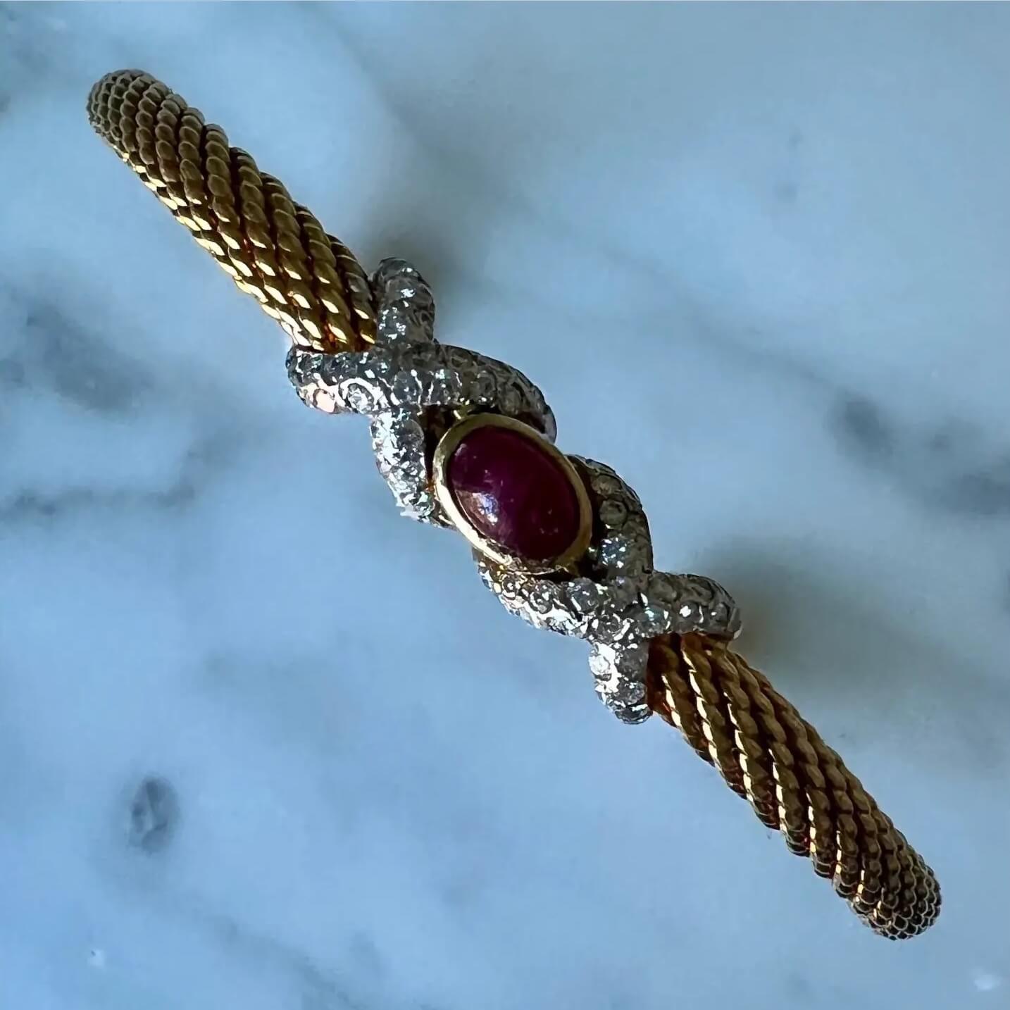 David Yurman 18K Yellow Gold Ruby & Diamond Classic Cable Double X Cuff ...
