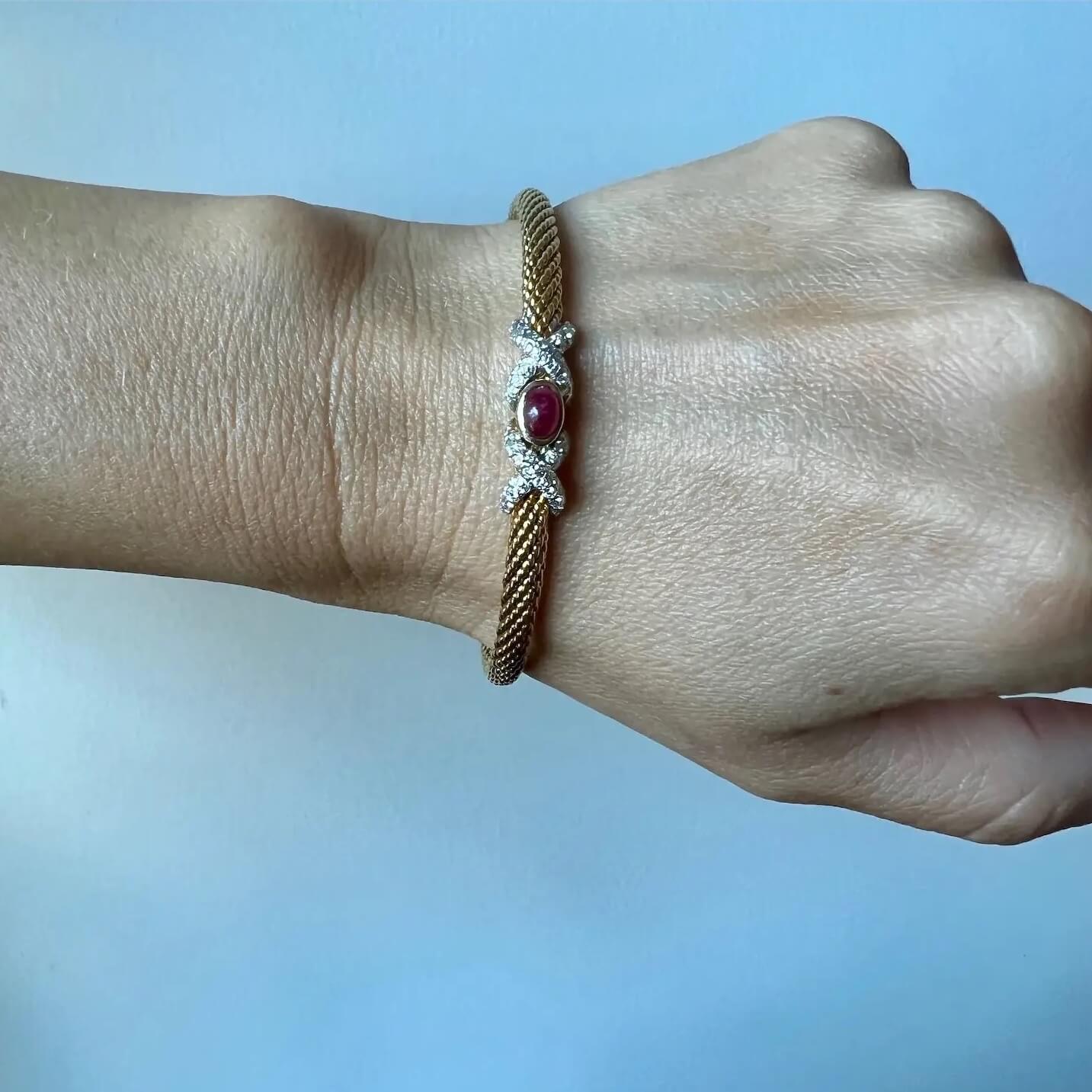 David Yurman 18K Yellow Gold Ruby & Diamond Classic Cable Double X Cuff ...