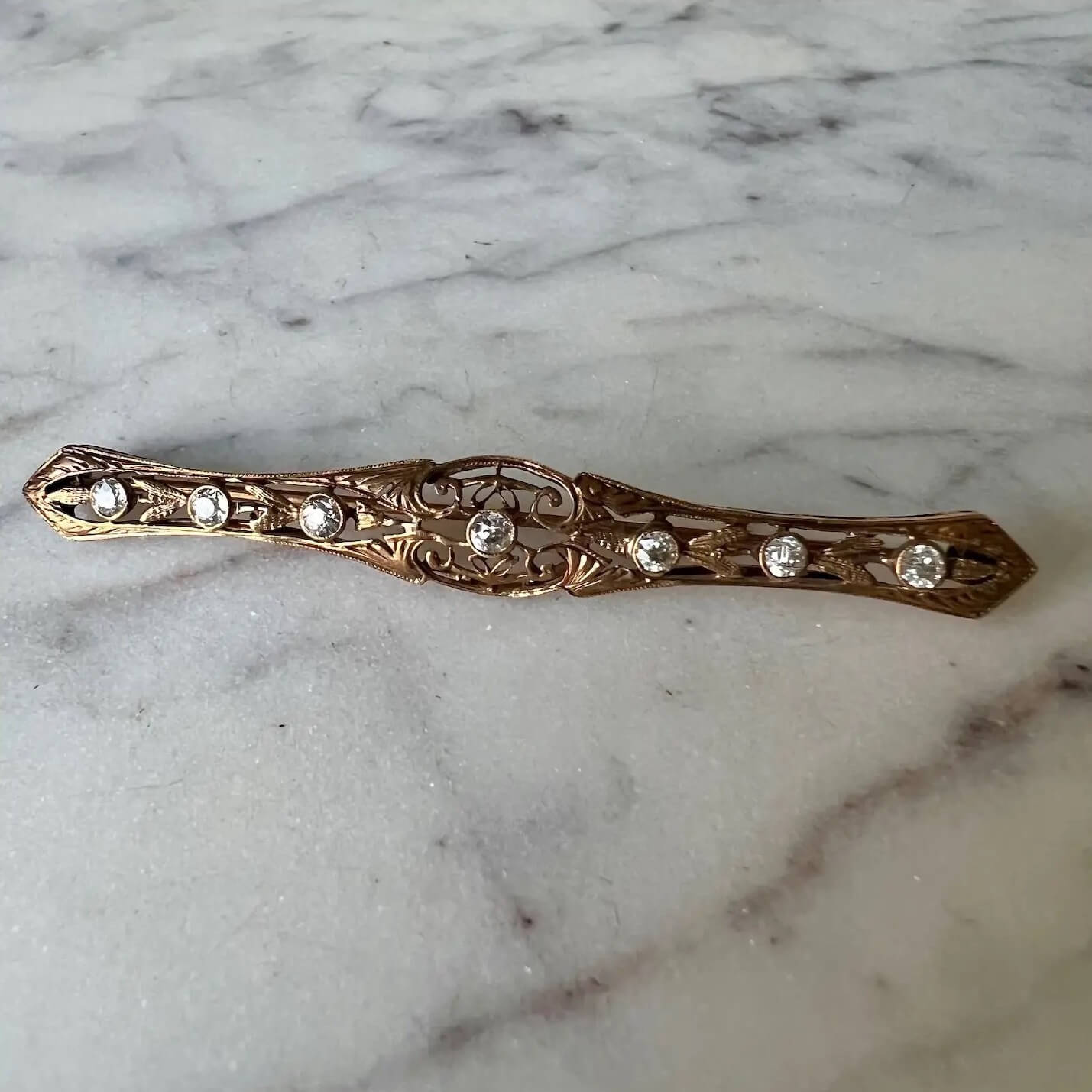 Vintage 14K Yellow Gold Diamond Filigree Bar Pin/Brooch – Historic Shop