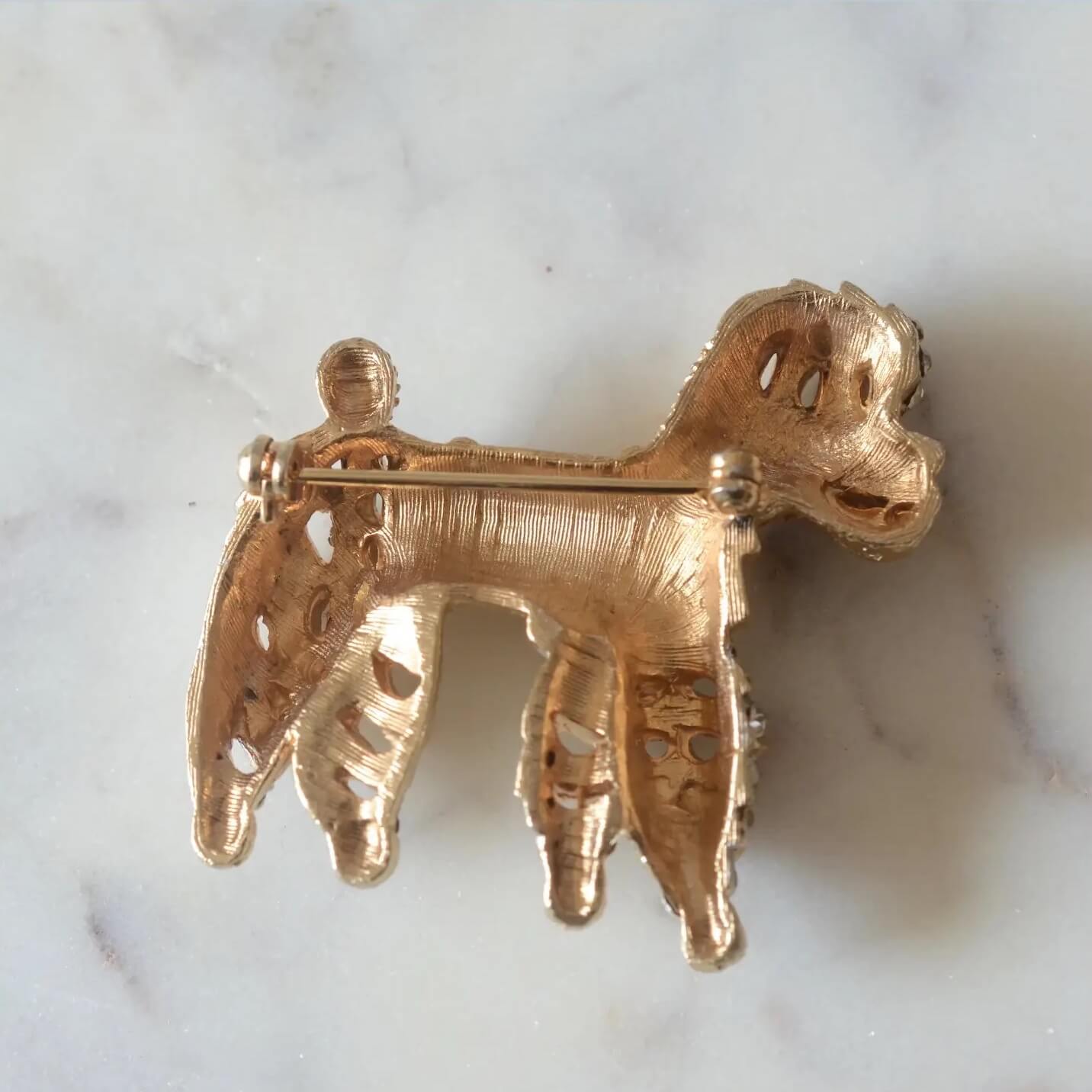 Vintage Gold Tone 1950’s Rhinestone Poodle Dog Brooch/Pin - Historic Shop