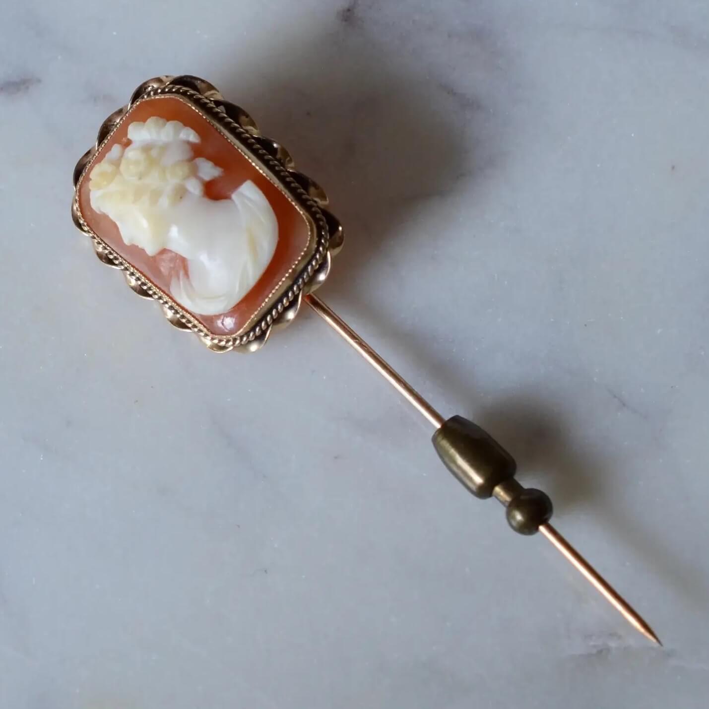 Antique 14K Yellow Gold Shell Cameo Stick Pin – Historic Shop