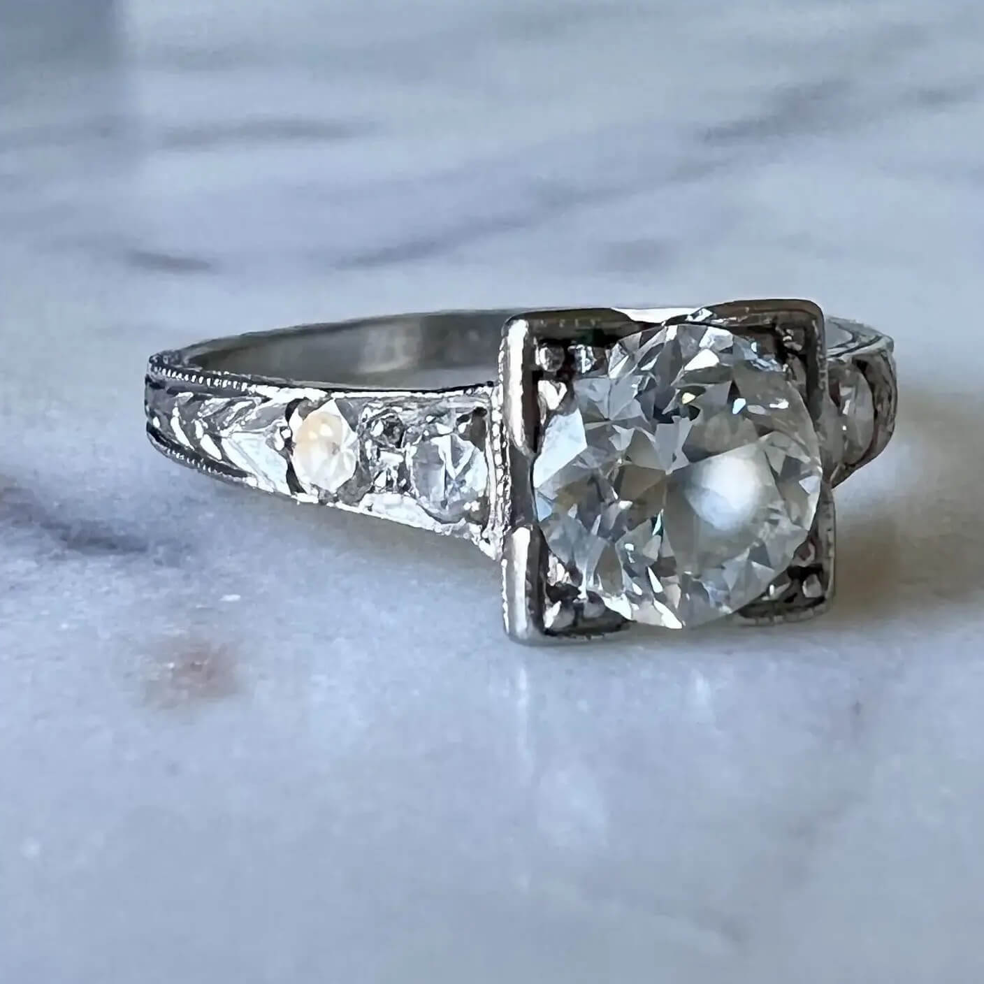 Art Deco Platinum Diamond Engagement Ring – Historic Shop