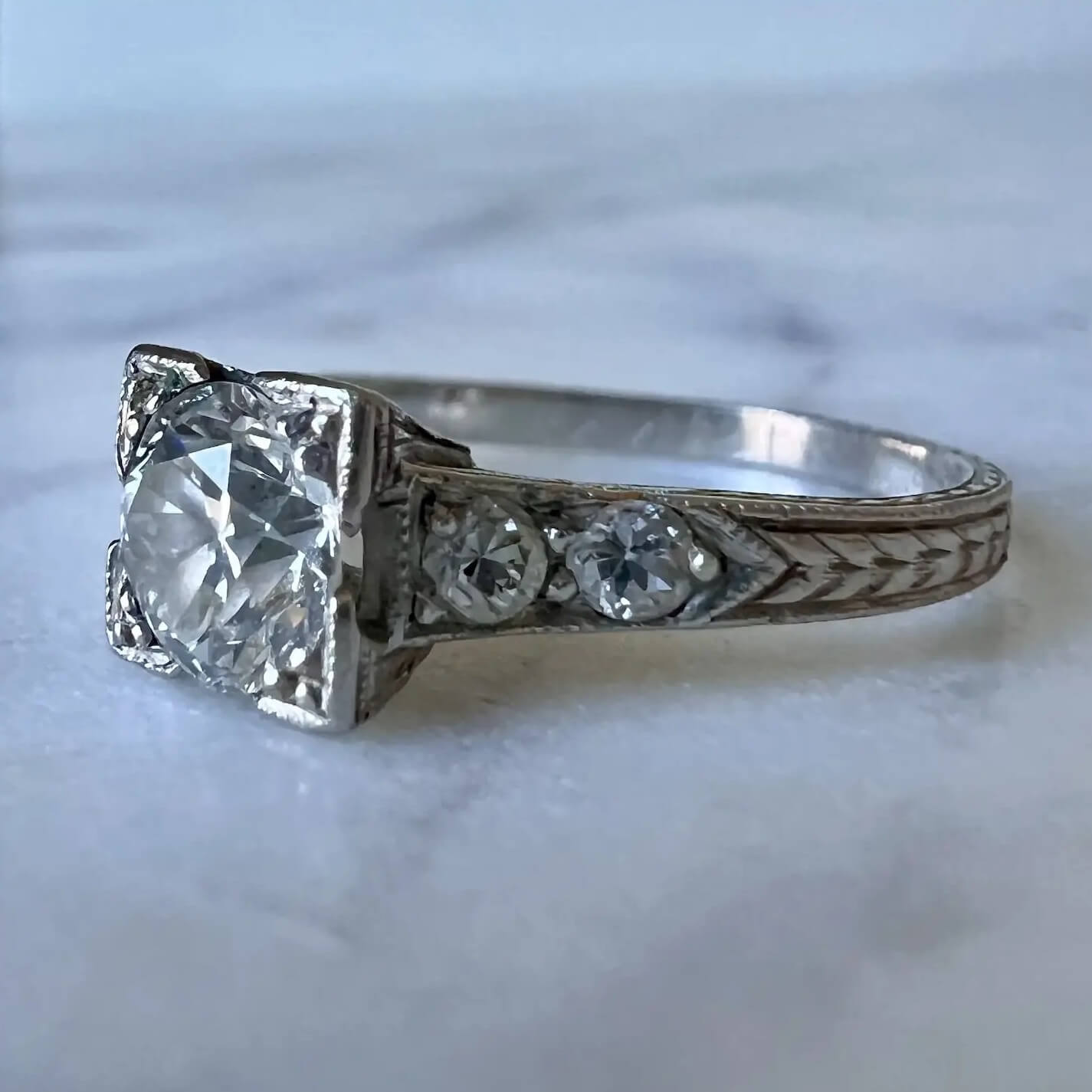 Art Deco Platinum Diamond Engagement Ring – Historic Shop