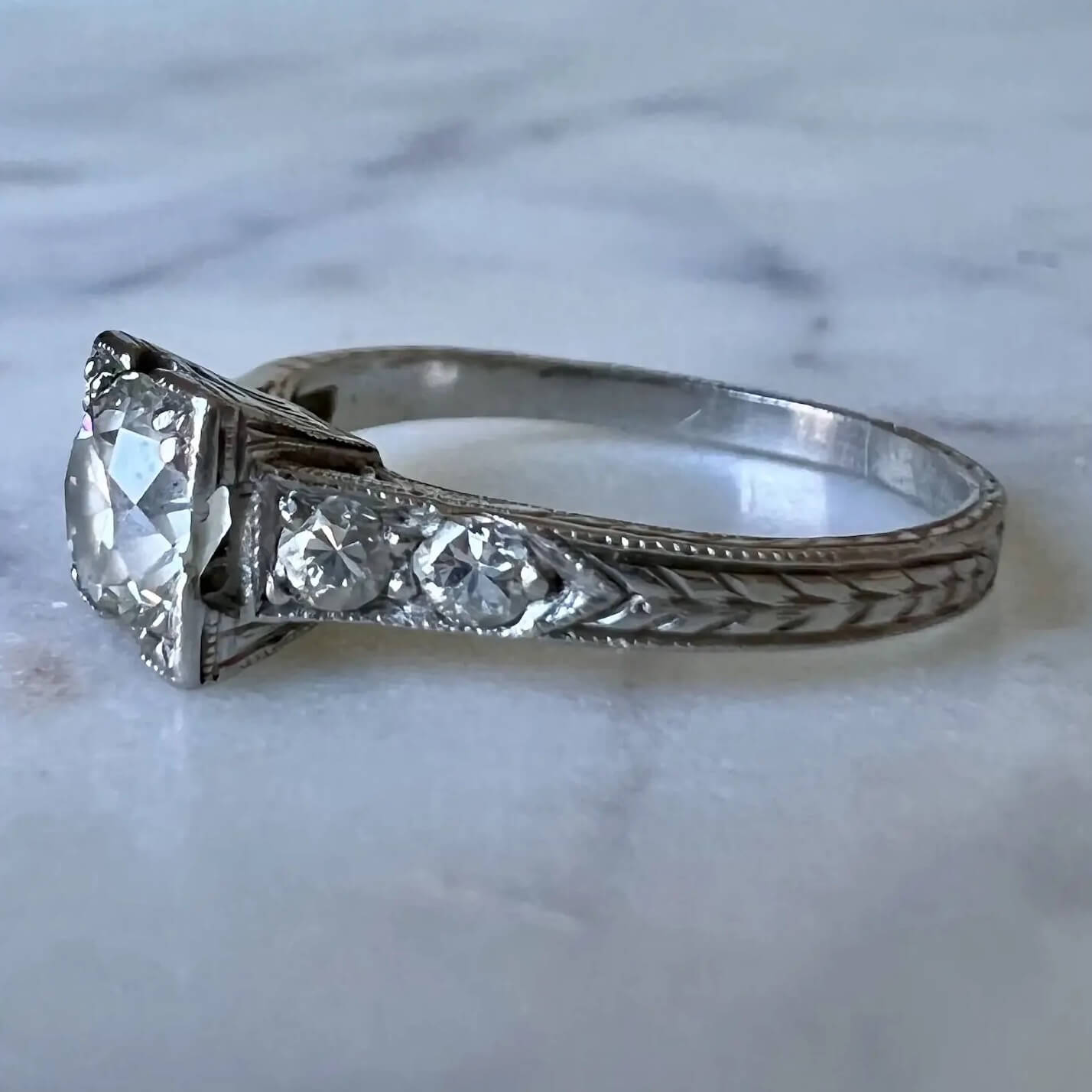 Art Deco Platinum Diamond Engagement Ring – Historic Shop