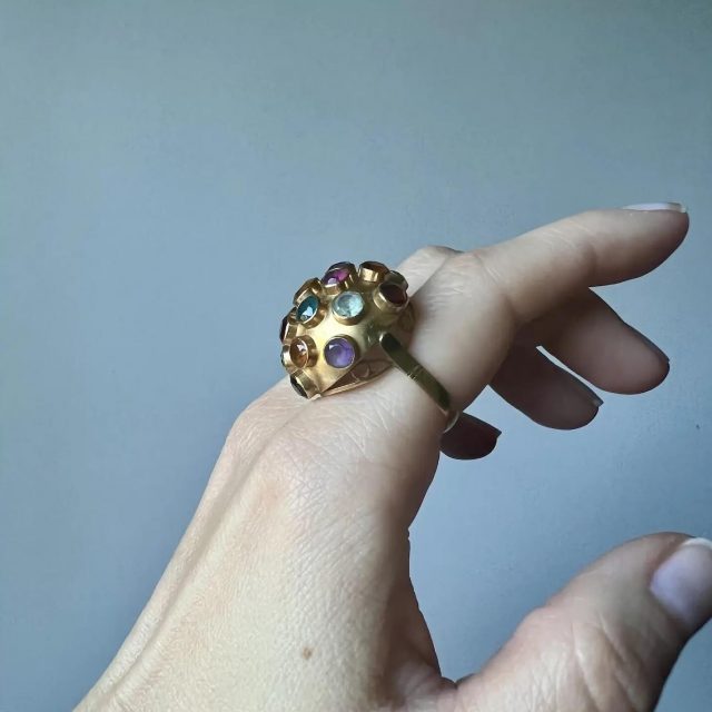 Iconic Retro 18K Yellow Gold Multi Gemstone Sputnik Dome Ring ...