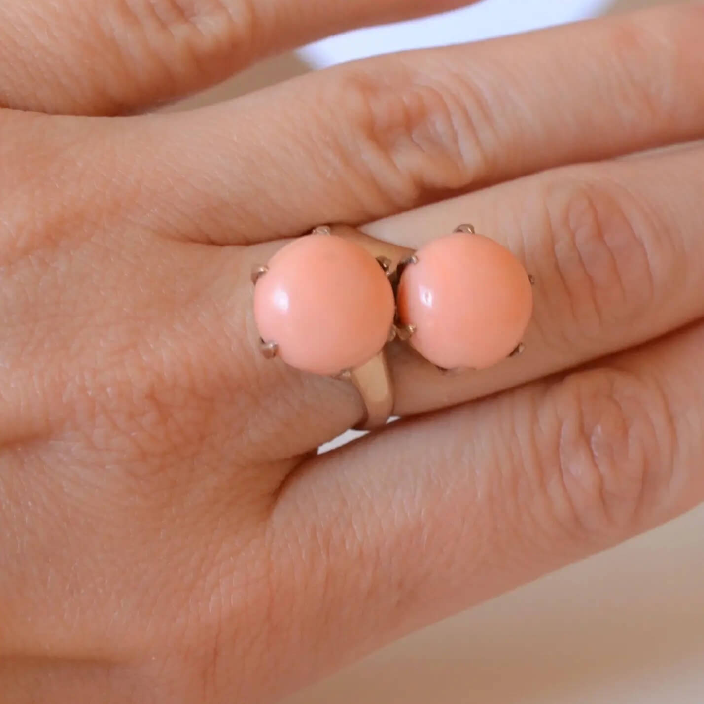 Antique 14K Yellow Gold Angel Skin Coral Claw Bypass Ring – Historic Shop