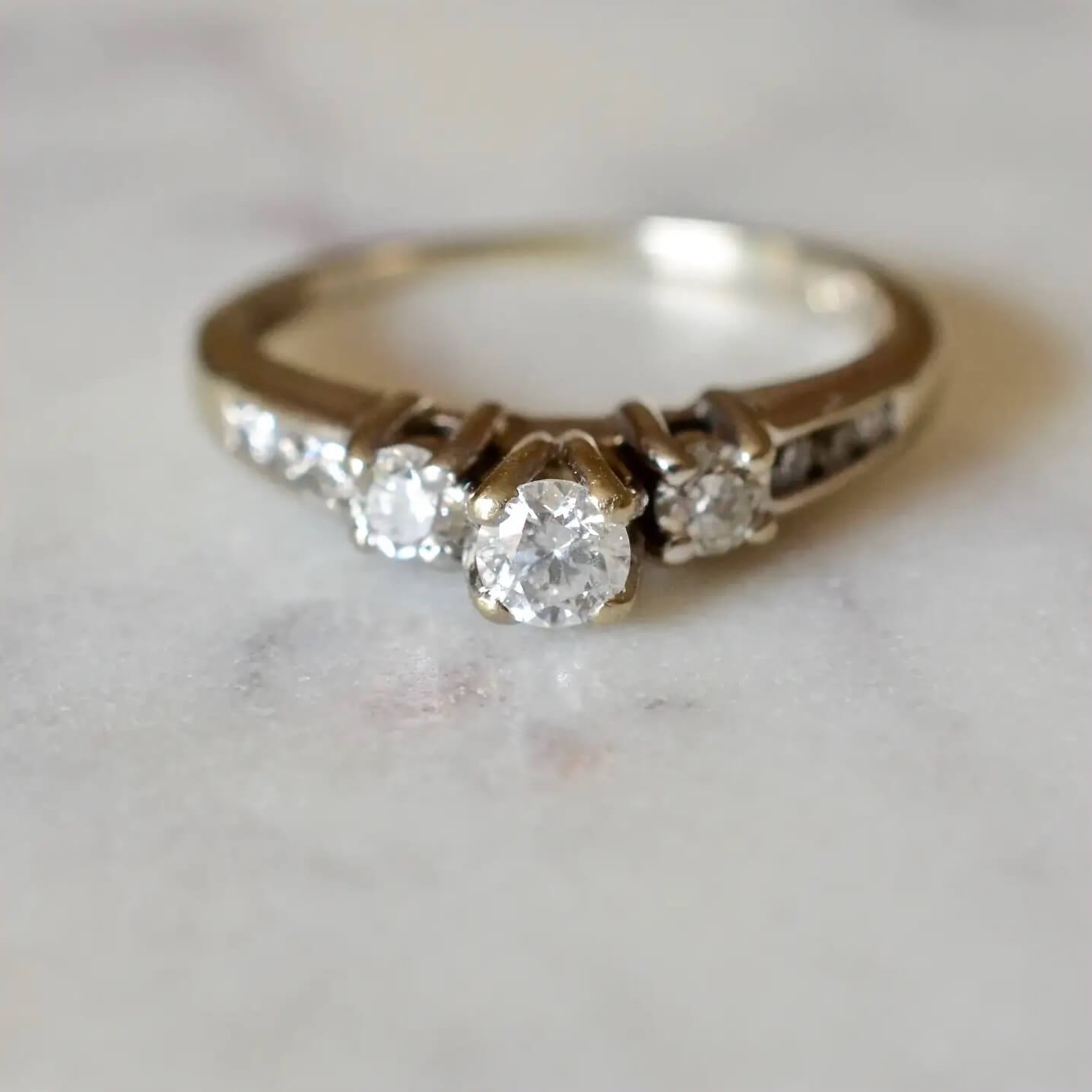 Elegant Vintage 14K White Gold Triple Diamond Engagement Ring ...