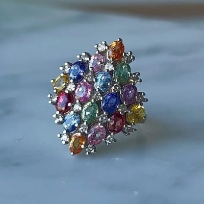 Vintage 14K White Gold Multi Color Gemstone Cluster Ring – Historic Shop