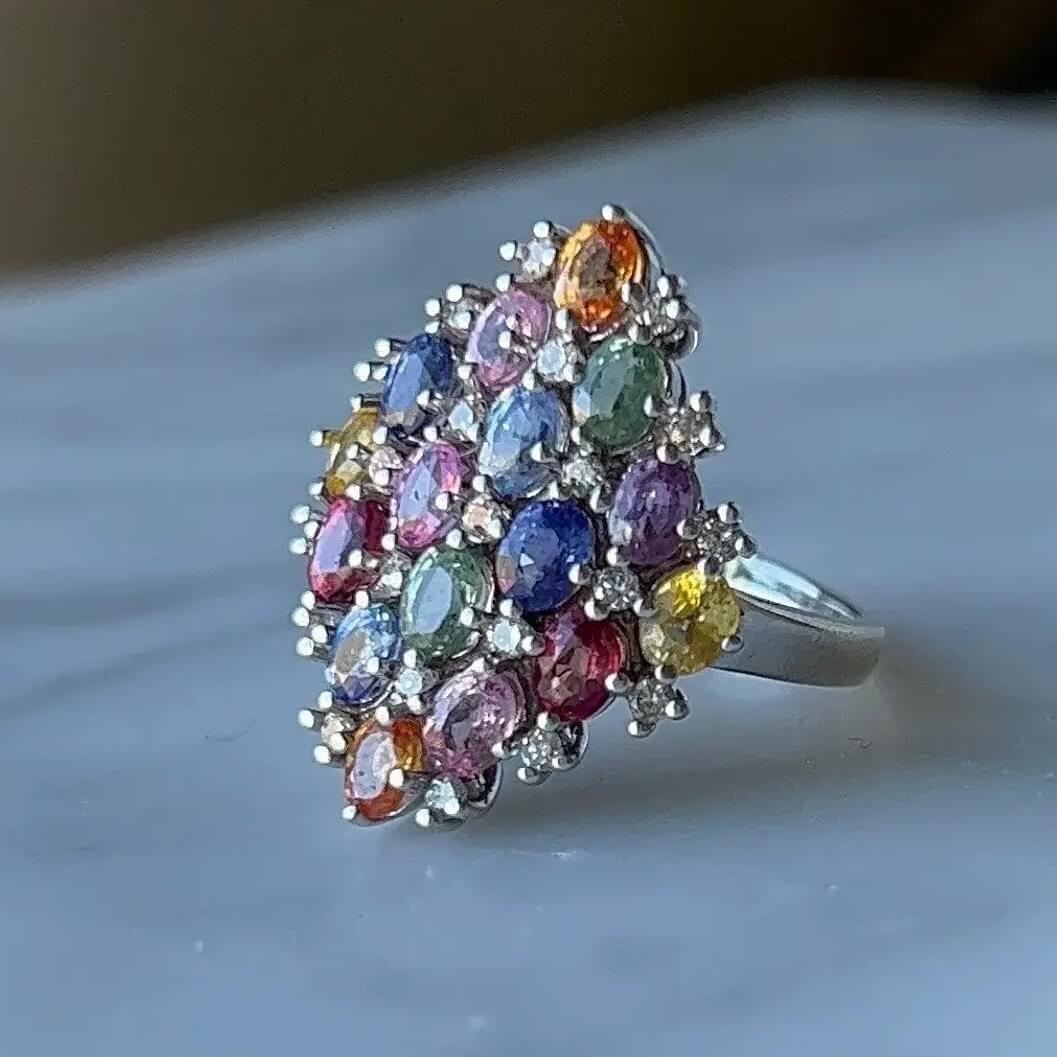 Vintage 14K White Gold Multi Color Gemstone Cluster Ring – Historic Shop