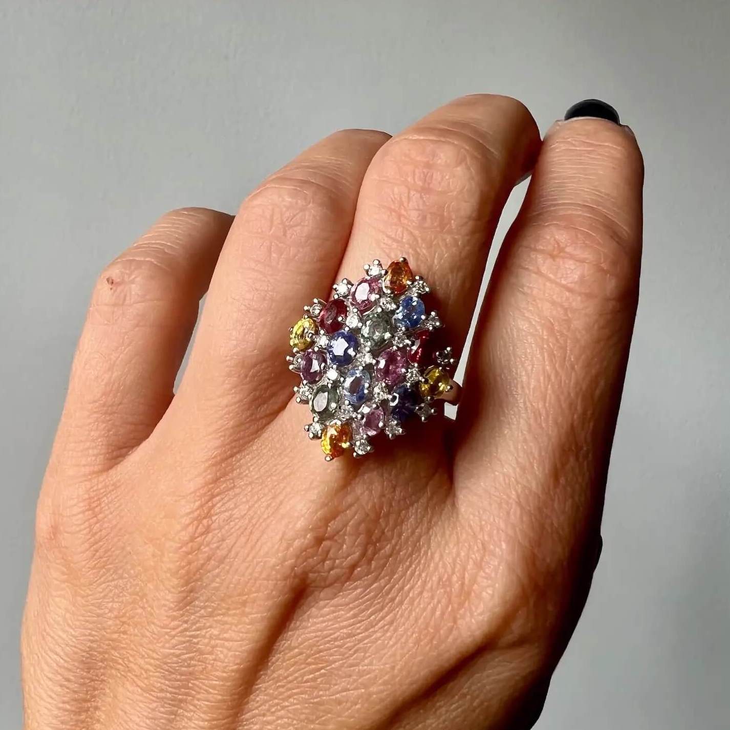 Vintage 14K White Gold Multi Color Gemstone Cluster Ring – Historic Shop