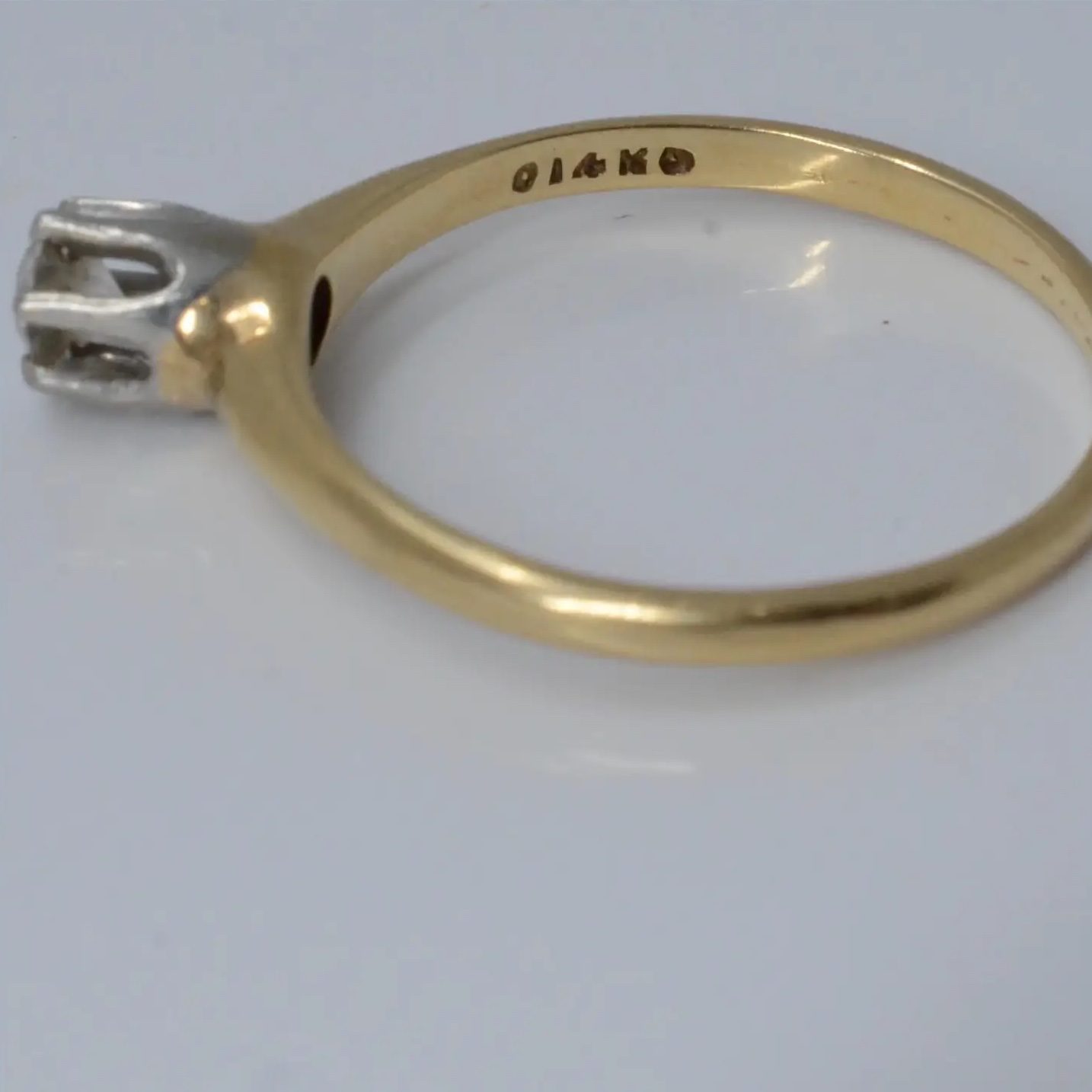 Vintage 14K Yellow & White Gold Solitaire Round Diamond Engagement Ring ...