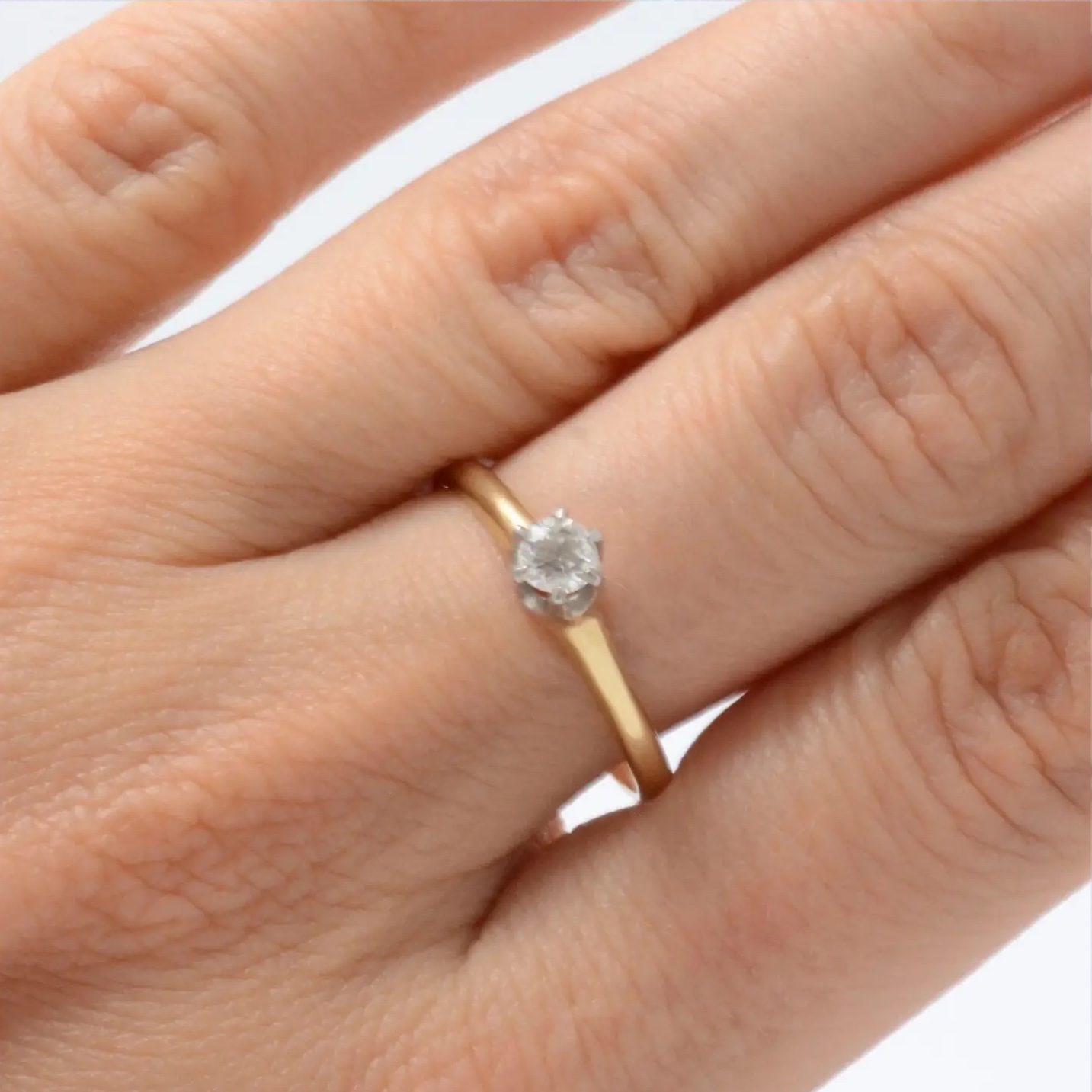 Vintage 14K Yellow & White Gold Solitaire Round Diamond Engagement Ring ...