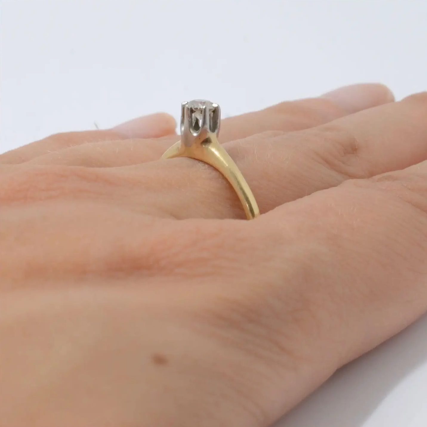 Vintage 14K Yellow & White Gold Solitaire Round Diamond Engagement Ring ...